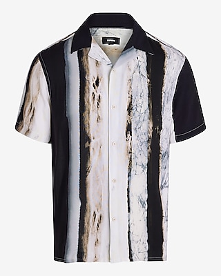 Distressed Striped Rayon Short Sleeve Shirt