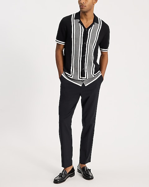 Geo Striped Border Short Sleeve Sweater Polo | Express Geo Striped Border Short Sleeve Sweater Polo | Express