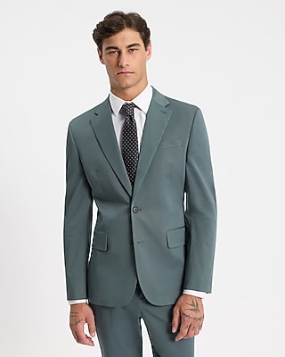 Slim Dusty Teal Stretch Cotton Suit Jacket
