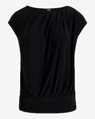 Skimming Crew Neck Pleated Banded Bottom Top
