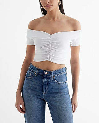 Body Contour High Compression Off The Shoulder Ruched Cropped Top