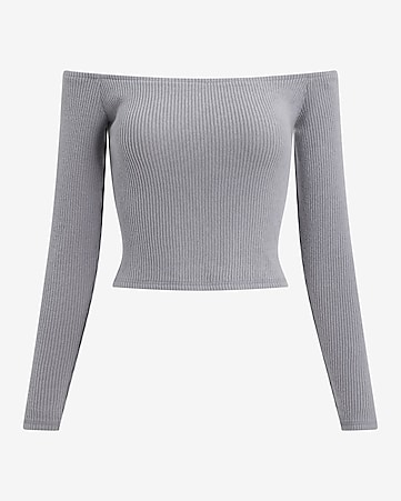 Women's Gray Off The Shoulder Tops - Express Women's Gray Off The Shoulder Tops - Express