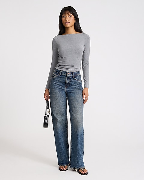 Supersoft Fitted Boat Neck Long Sleeve Tee | Express Supersoft Fitted Boat Neck Long Sleeve Tee | Express