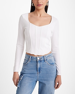 Body Contour White Denim Long Sleeve Corset Top