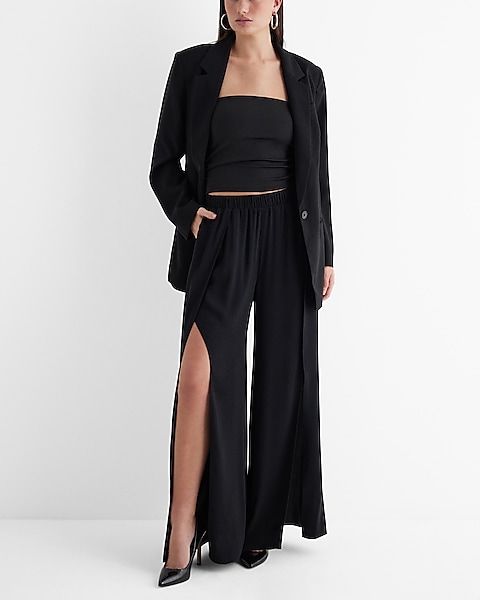 High Waisted Seamed Tall Slit Wide Leg Pant | Express High Waisted Seamed Tall Slit Wide Leg Pant | Express