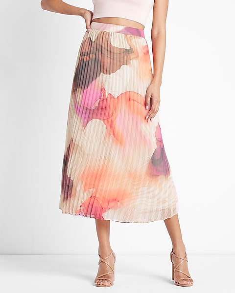 Super High Waisted Printed Pleated Midi Skirt | Express Super High Waisted Printed Pleated Midi Skirt | Express