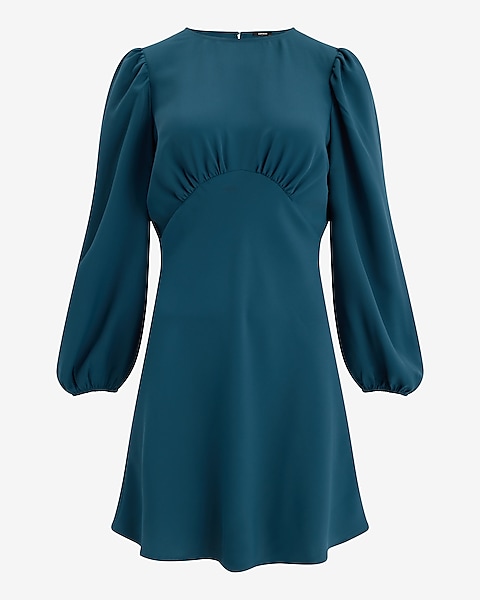 Long Sleeve Ruched Empire Waist Mini Fit And Flare Dress Long Sleeve Ruched Empire Waist Mini Fit And Flare Dress