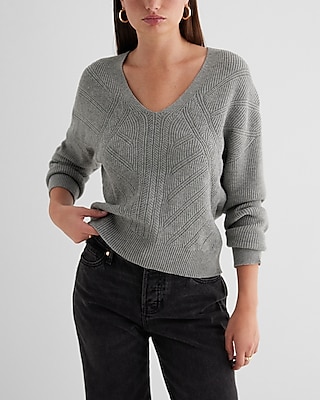 Relaxed Stitched V-neck Long Sleeve Sweater | Express Relaxed Stitched V-neck Long Sleeve Sweater | Express