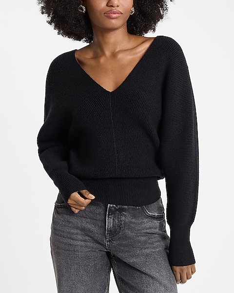 Ribbed V-neck Banded Bottom Soho Sweater | Express Ribbed V-neck Banded Bottom Soho Sweater | Express