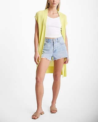 Linen-Blend Sleeveless Duster Cardigan
