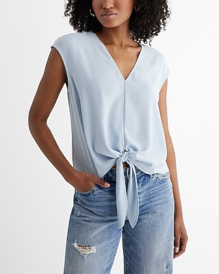 Satin V-Neck Tie Front Gramercy Tee